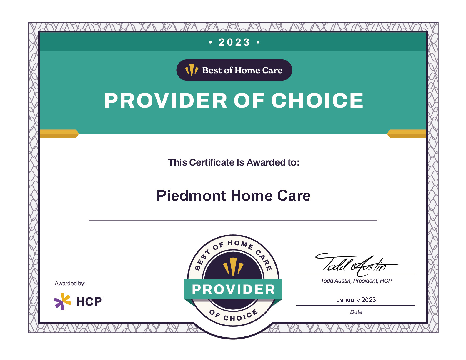 2023_BOHC_PoC_Certificate_Piedmont_Home_Care | Piedmont Home Care